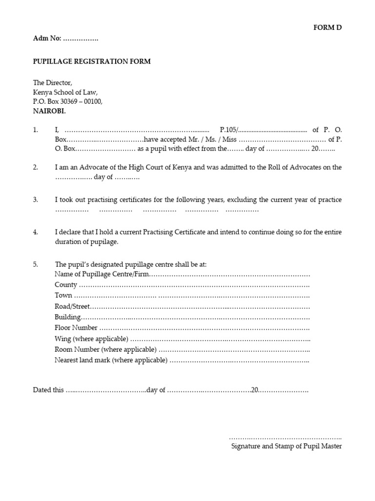 Form D Pupillage Registration Form | PDF
