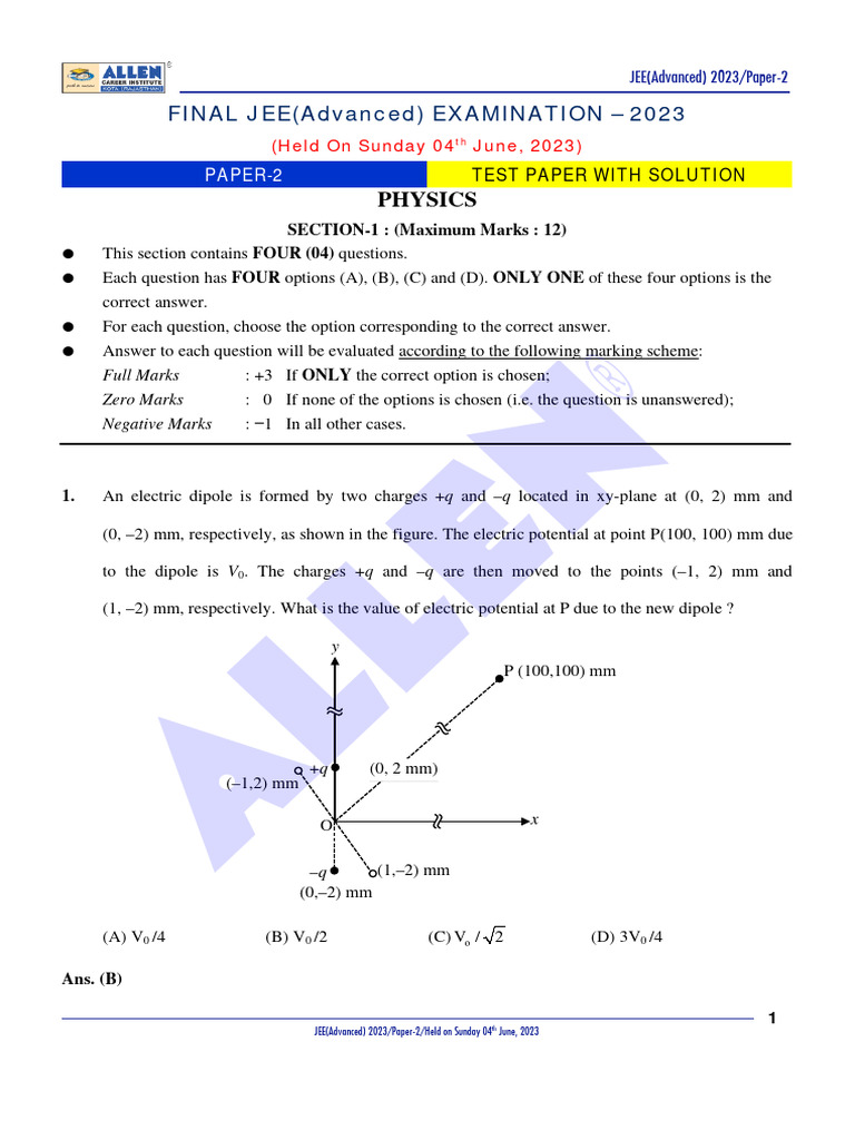 JEE Advanced 2023 Paper-2 With Answer Solution r9r4vt | PDF | Colloid ...