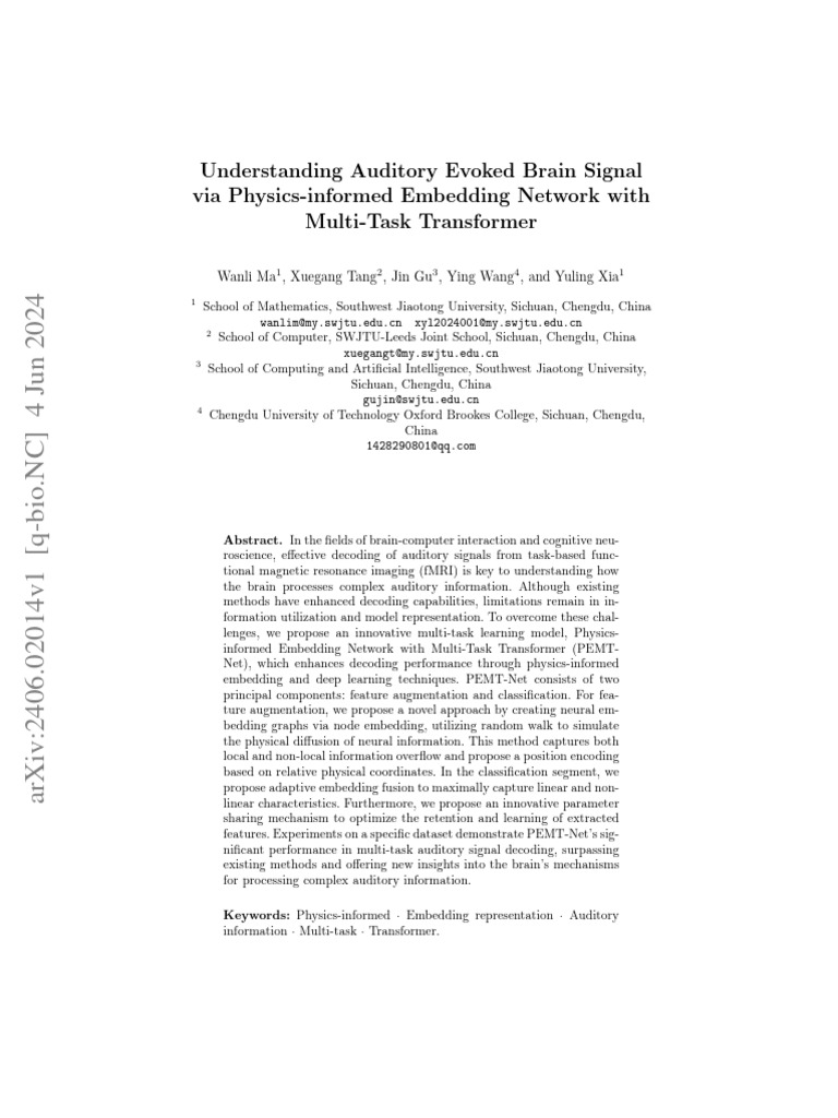 Understanding Auditory Evoked Brain Signal Via Physics-Informed Embedding Network With Multi ...