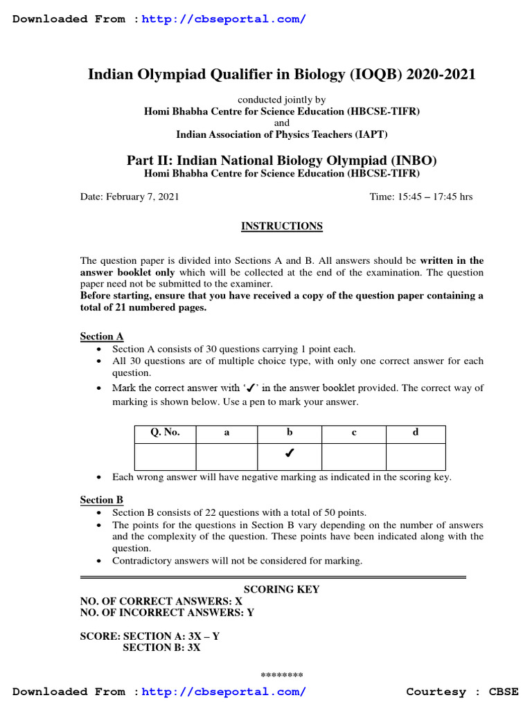 IOQB 2021 INBO Exam Instructions and Format | PDF | Genotype | Gene