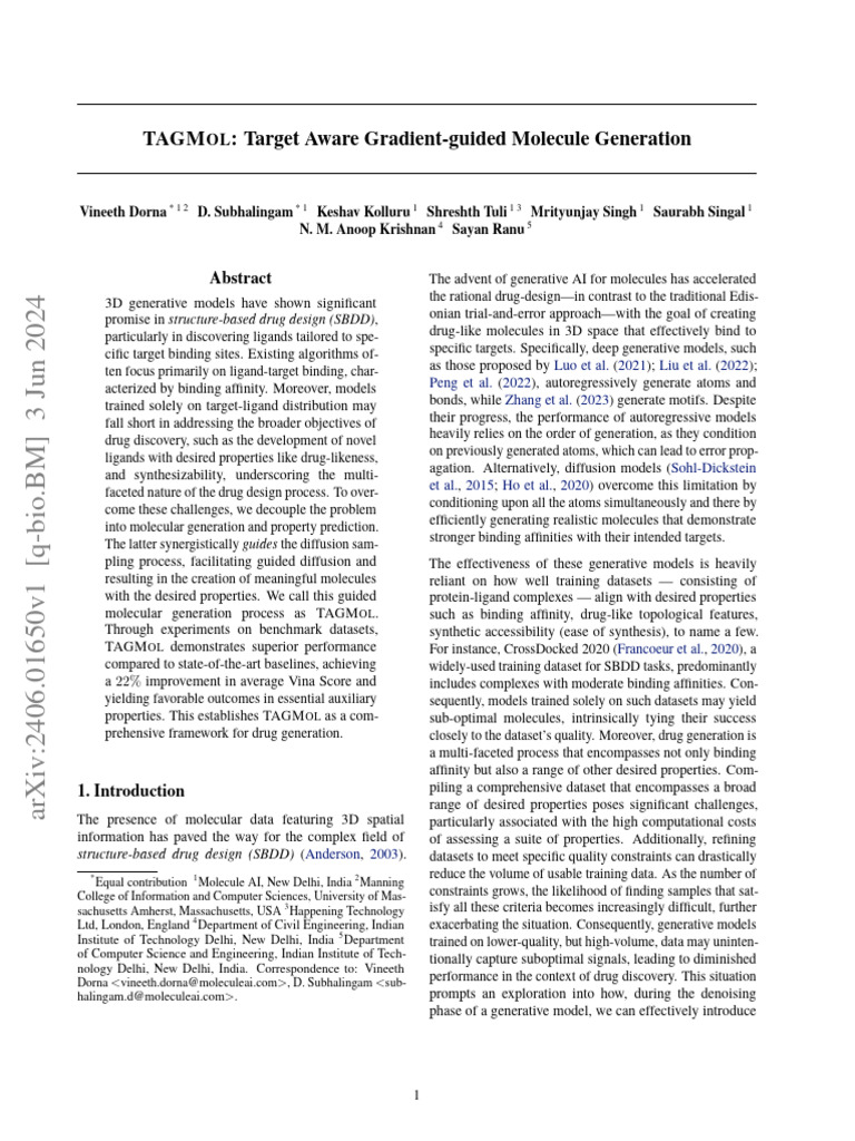 TAGMOL - Target Aware Gradient-Guided Molecule Generation | PDF | Drug ...