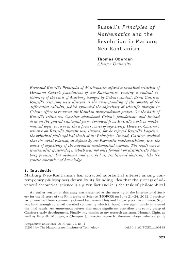 Oberdan 2014 - Russell's Principles of Mathematics and The Revolution ...