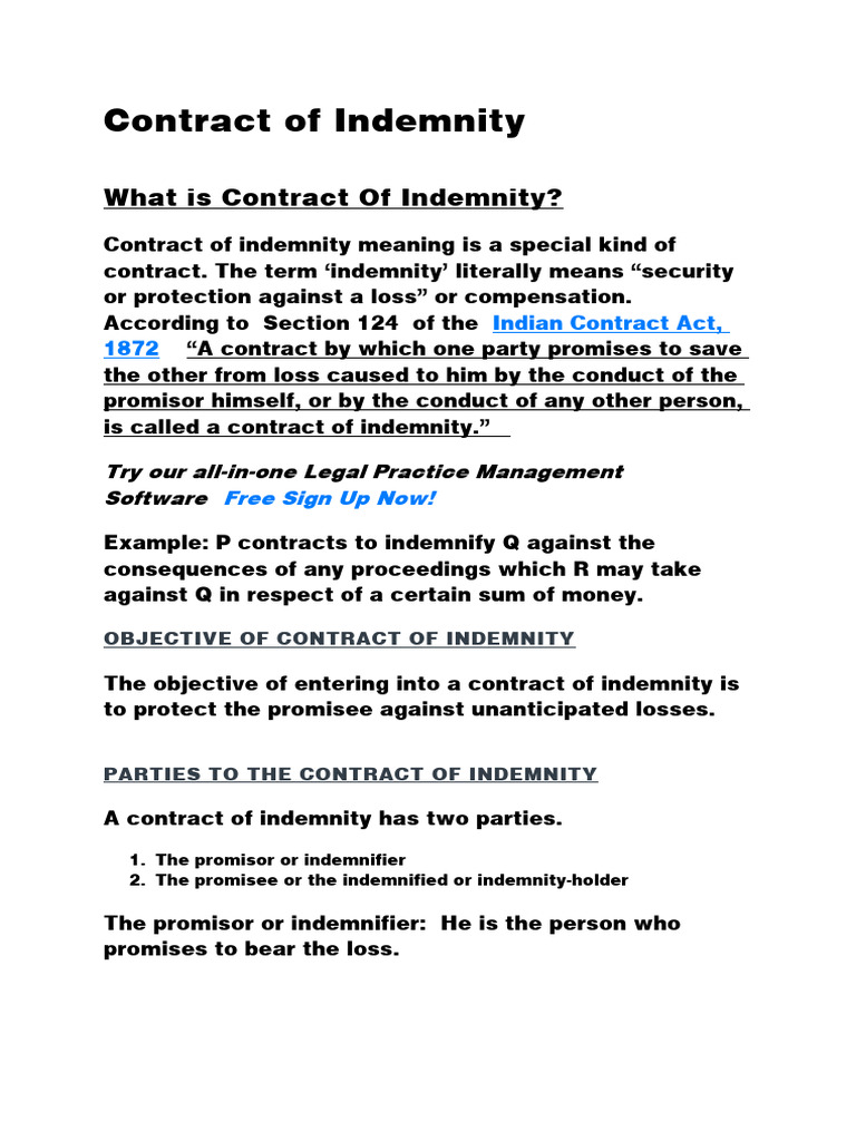 Contract of Indemnity | PDF | Indemnity | Business Law