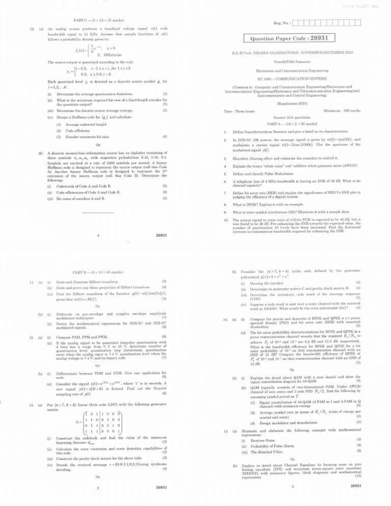 EC3491 - Communication Systems - R2021 - 2023 Nov | PDF