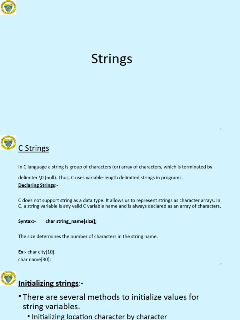 Strings in C | PDF | String (Computer Science) | Computer Engineering Strings in C | PDF | String (Computer Science) | Computer Engineering