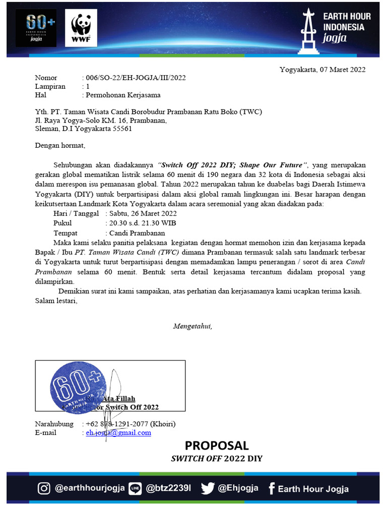 SURAT PENGAJUAN LANDMARK - Switch Off 2022 - Earth Hour Jogja - PT TWC ...