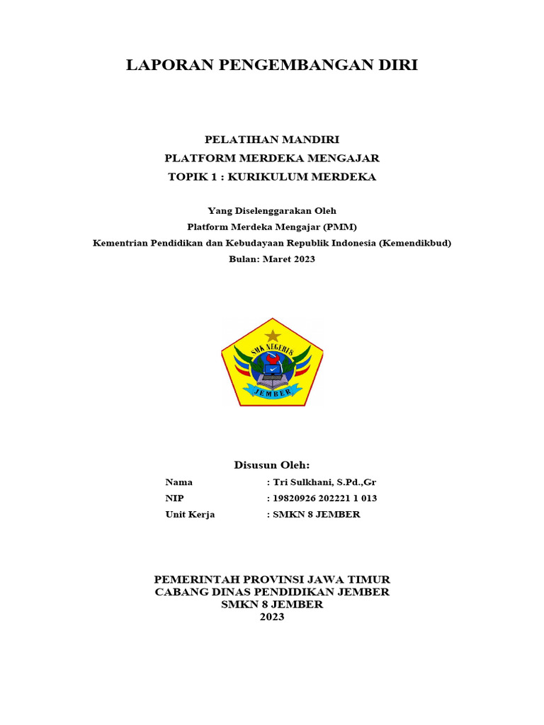 Laporan Pengembangan Diri PMM Topik 1 | PDF