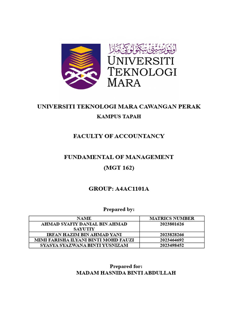 MGT162 - Group ASSIGNMENT | PDF | Leadership | Business