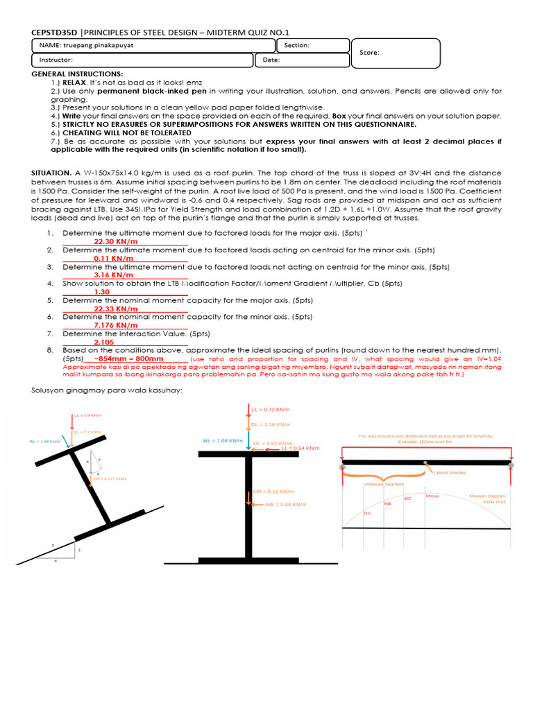 QUIZ M1 & M2 Answer Key | PDF | Beam (Structure) | Structural Engineering