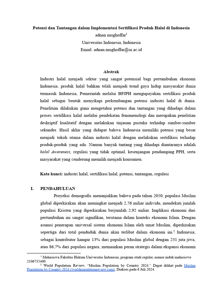Potensi Dan Tantangan Dalam Implementasi Standar Industri Halal Di Indonesia | PDF | Politik ...