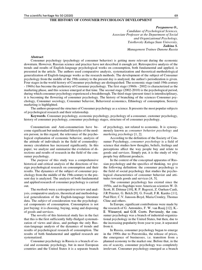 The History of Consumer Psychology Development | PDF | Consumer ...