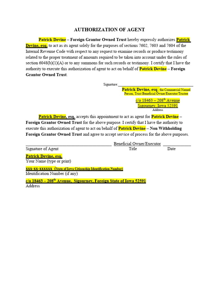 Authorization of Agent | PDF