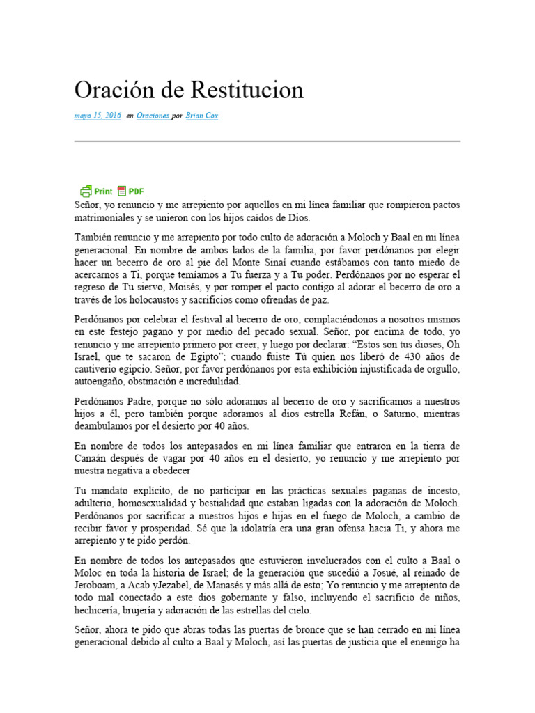 Oración de Restitucion | PDF | Cristo (título) | Pecado