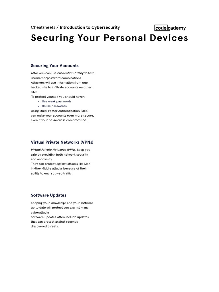 Cybersecurity Basics: Protecting Accounts & Devices | PDF | Computers ...