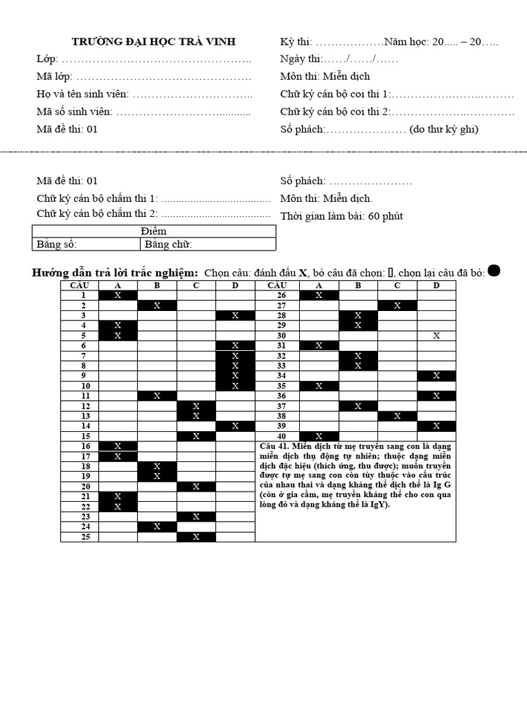 Phieu Tra Loi Trac Nghiem Đề MD 01 | PDF