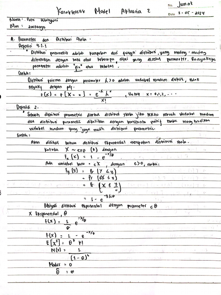 Karakteristik Model Aktuaria - Putri Wahyuni (20030090) | PDF Karakteristik Model Aktuaria - Putri Wahyuni (20030090) | PDF