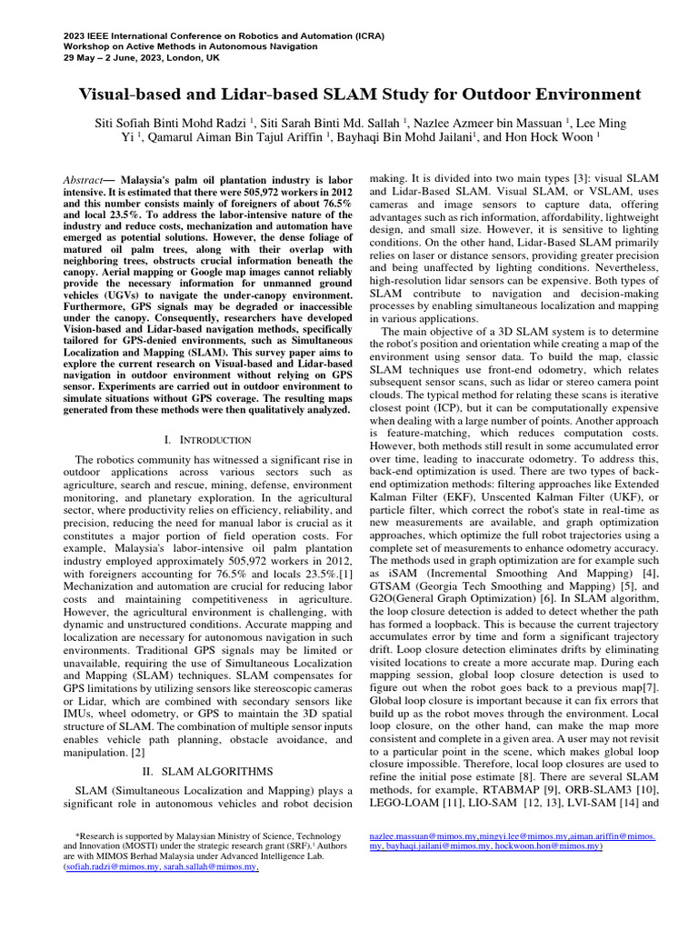 Visual Based And Lidar Based Pdf Lidar