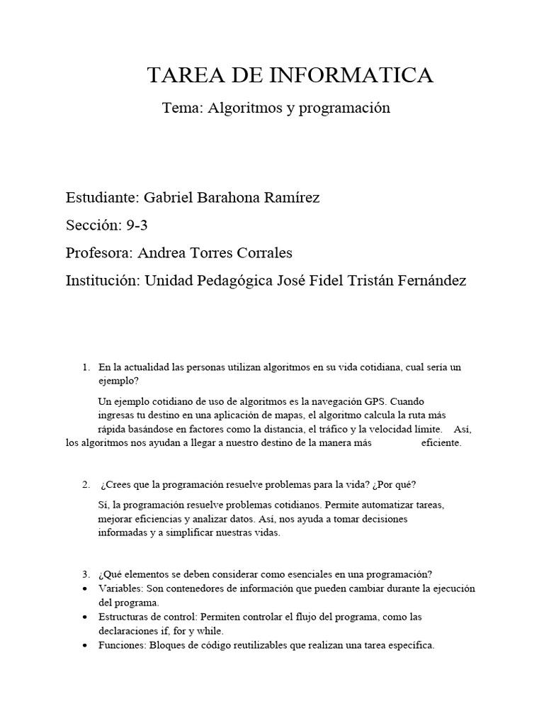 Tarea de informatica Gabriel Barahona | PDF | Lenguaje de programación | Programación de ...