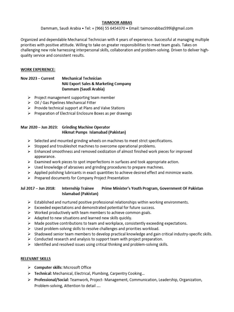 Canada CV Taimoor Abbas | PDF | Skill | Pakistan