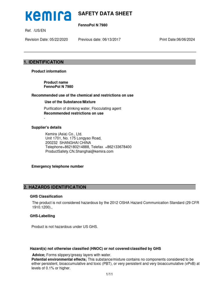 SDS - FennoPol N 7980 - USA - EN - v1 1 | PDF | Personal Protective ...