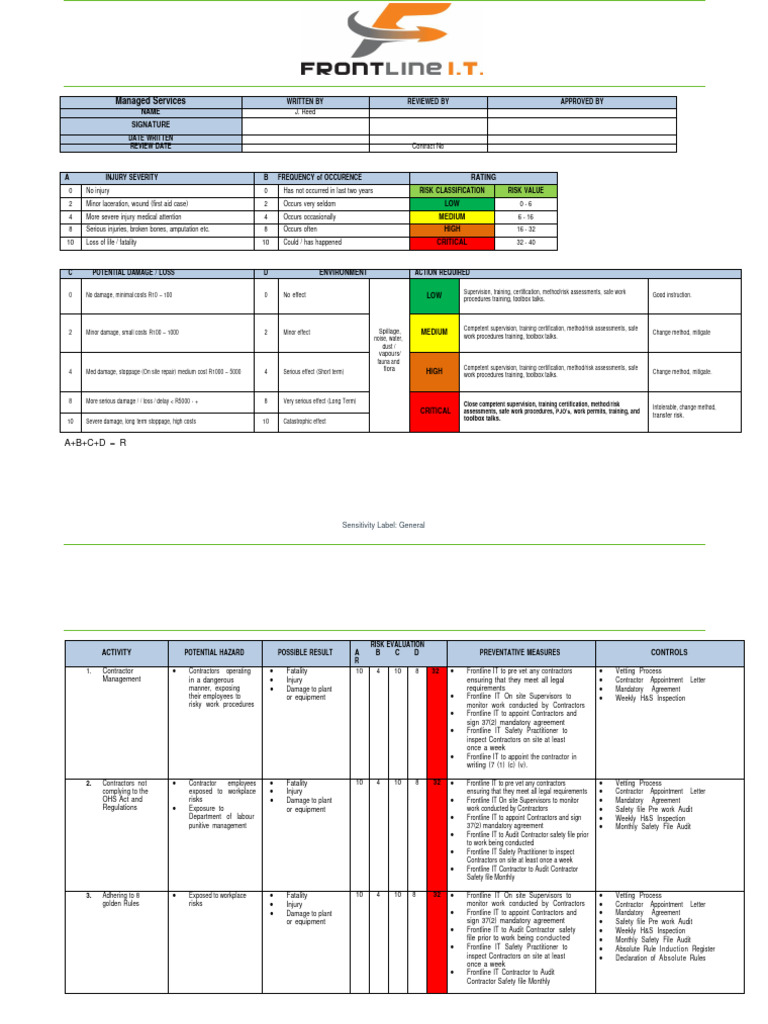 Risk Assessment Managed Services | PDF | Occupational Safety And Health ...
