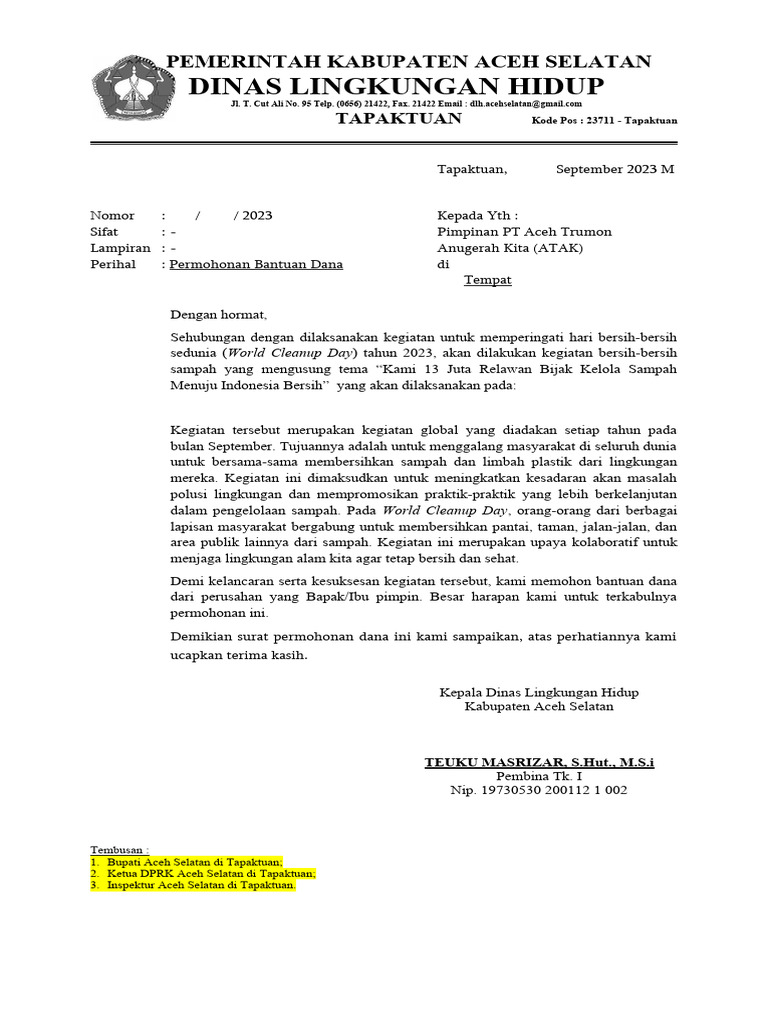 Surat Permohonan Bantuan Dana | PDF