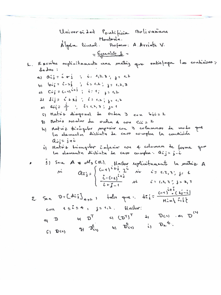 Ejercicio 1 Sobre Matrices | PDF