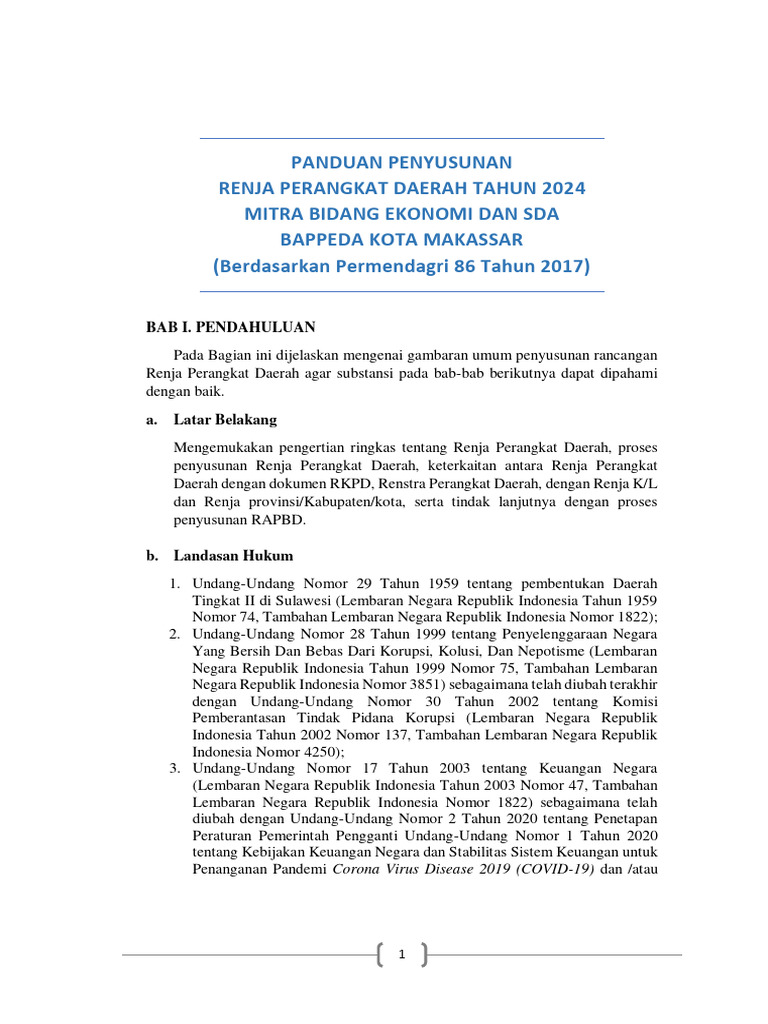 Panduan Penyusunan Renja Tahun 2024 Mitra Bidang Esda | PDF
