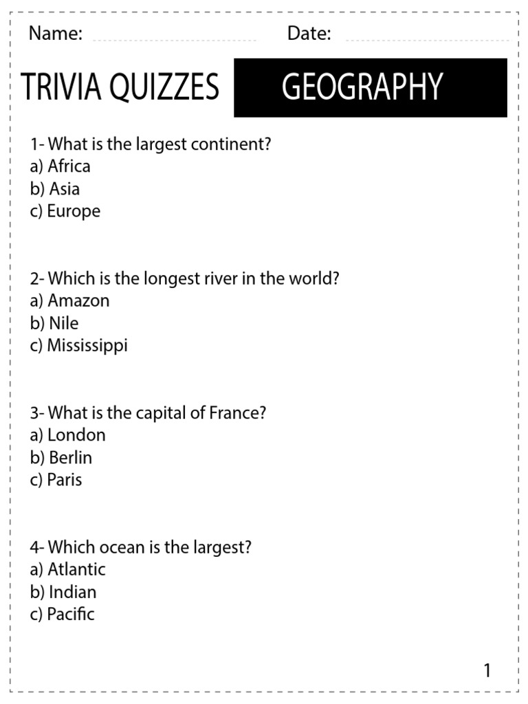 GeoQuest: Explore The World With 100 Fun Trivia Questions Not Grade ...