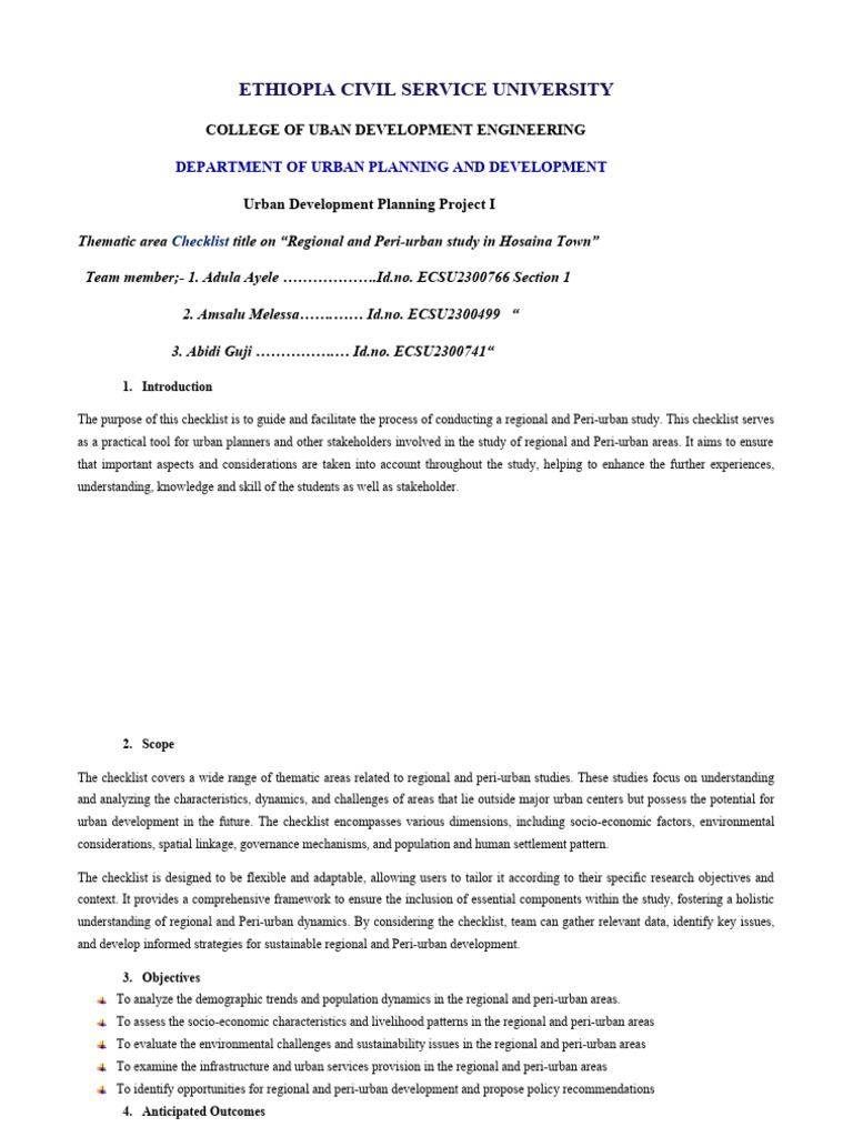 Checklist of Thematic Area For Project - 1 | PDF | Infrastructure ...