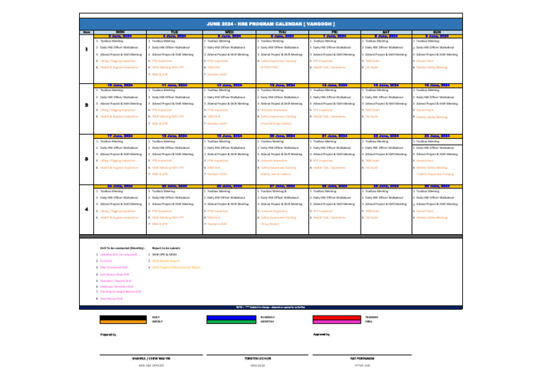 HSE CALENDAR-MVG - JUNE 2024 - Unsigned | PDF | Workplace | Medical ...