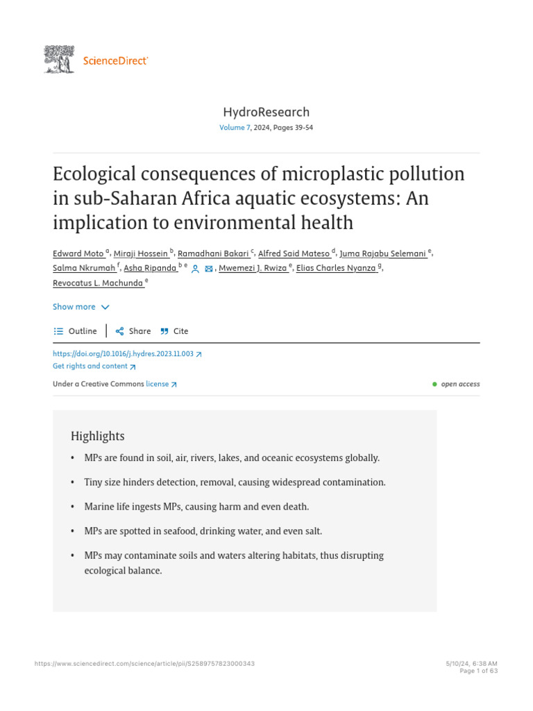 Ecological Consequences of Microplastic Pollution in Sub-Saharan Africa ...