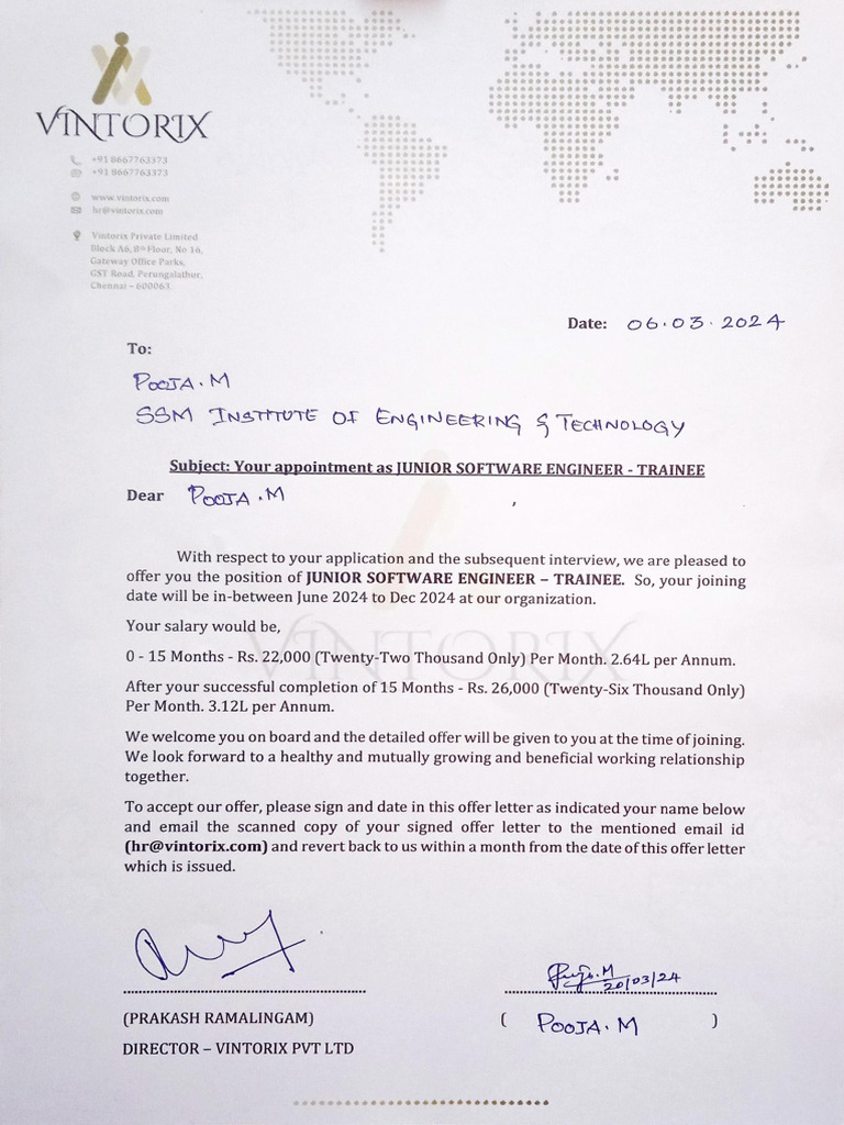 Pooja M - Offer Letter(1) | PDF