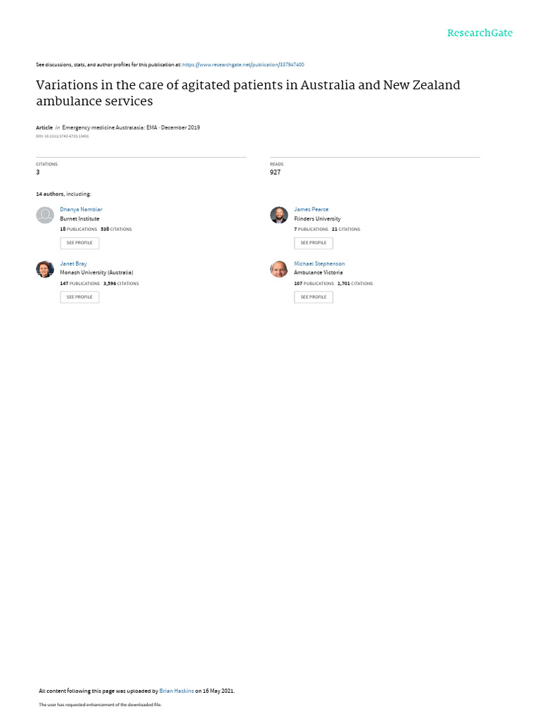 Variations in The Care of Agitated Patients in Australia and New ...