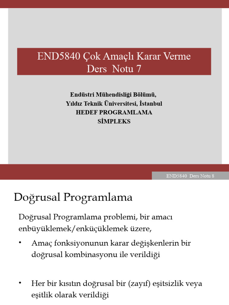 2022 END5840 L7 Dogrusal Ve Hedef Programlama 1 | PDF