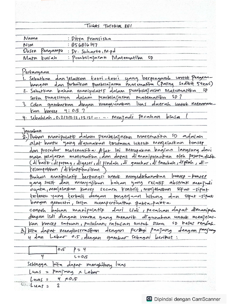 Tugas 1 Pem Matematika SD Done | PDF