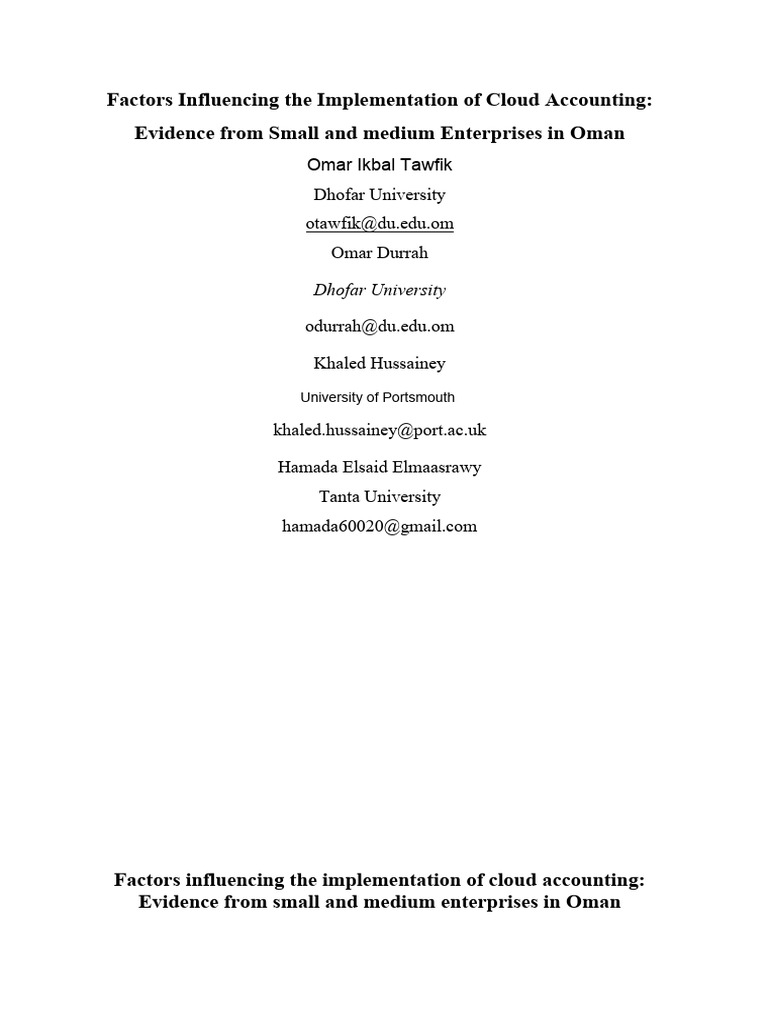 Factors Influencing the Implementation of Cloud Accounting Evidence ... Factors Influencing the Implementation of Cloud Accounting Evidence ...