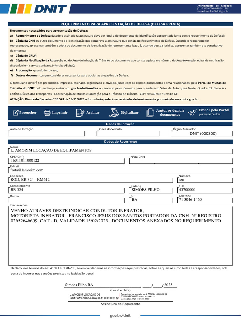 Guia de Defesa Prévia de Multas DNIT | PDF