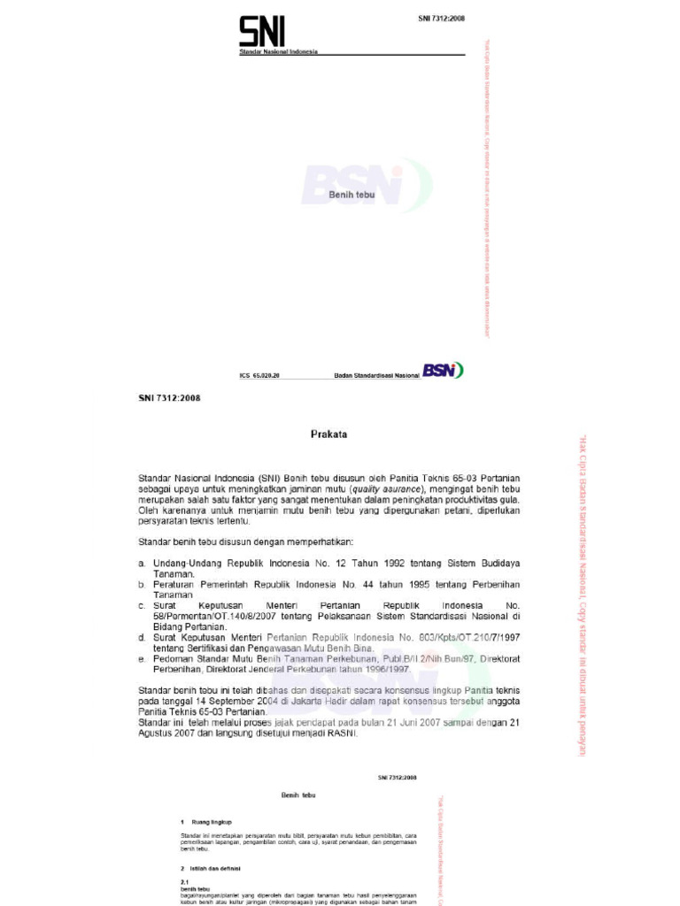 Benih Tebu SNI | PDF