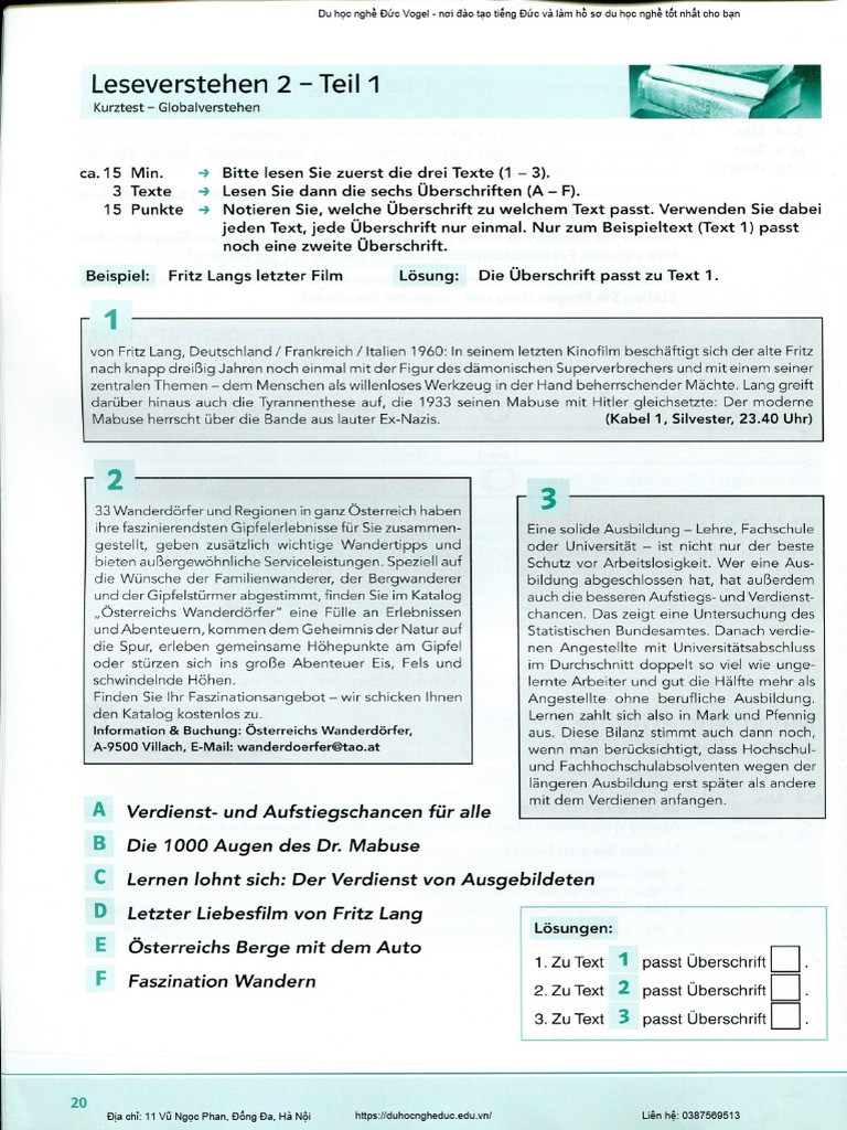 Mit Erfolg Zum Zertifikat Deutsch Telc B1 Modelltest 2 | PDF