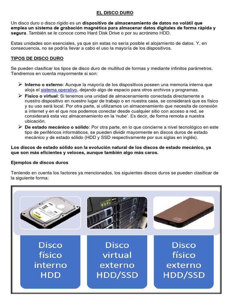 EL DISCO DURO 4to5 Semana 1 de Junio | Descargar gratis PDF | Disco duro | Unidad de estado sólido