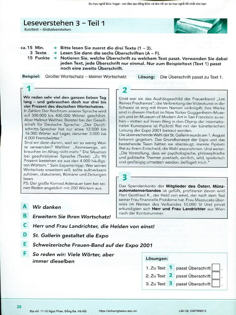 Mit Erfolg Zum Zertifikat Deutsch Telc B1 Modelltest 3 | PDF