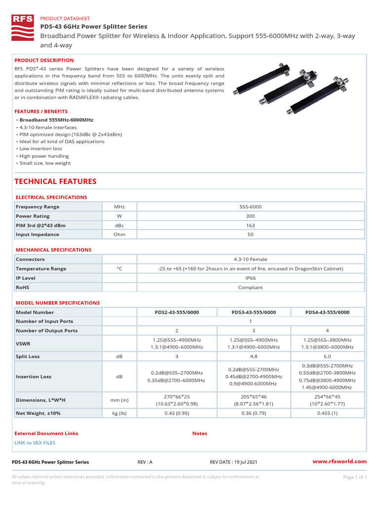 PDS-43 6GHz Power Splitter Series | Download Free PDF | Telecommunications Engineering ...