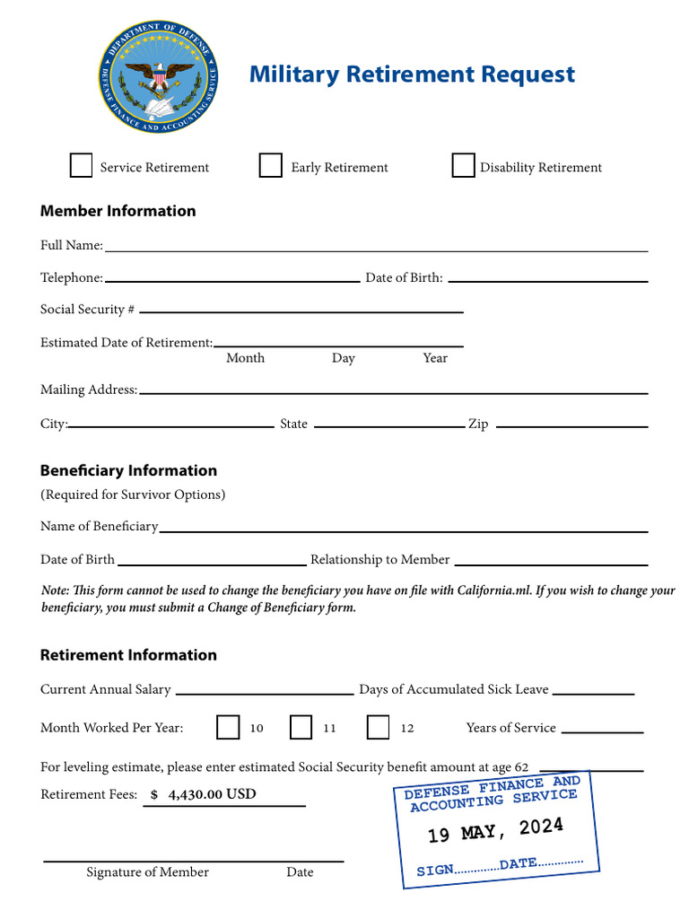 Military Retirement Request Form | PDF | Cost Of Living | Retirement