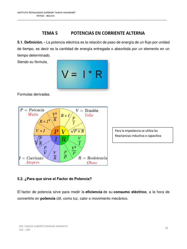 Tema 5 - Potencia Compleja - en AC - ACC-200 | PDF | Energia electrica | Vatio