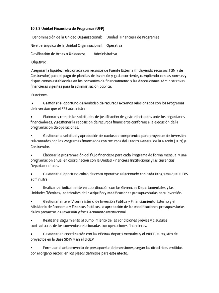 Unidad Financiera de Programas y UFI | PDF | Presupuesto | Planificación
