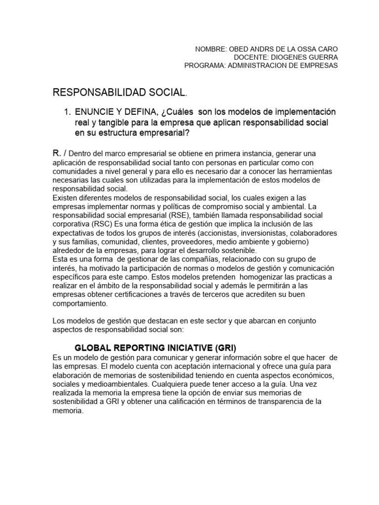 Modelos de RSE: GRI y SGE 21 | PDF | Responsabilidad social corporativa ...