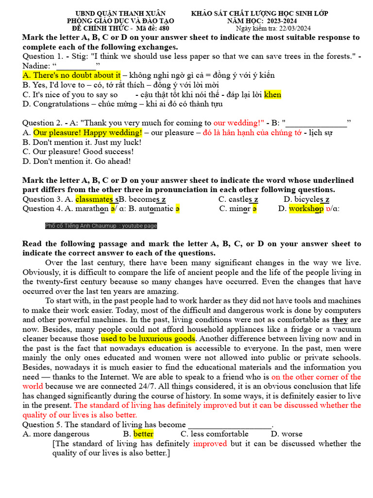 1.KS Thanh Xuân.22.3.2024 RECORRECTED | PDF | Language Arts & Discipline