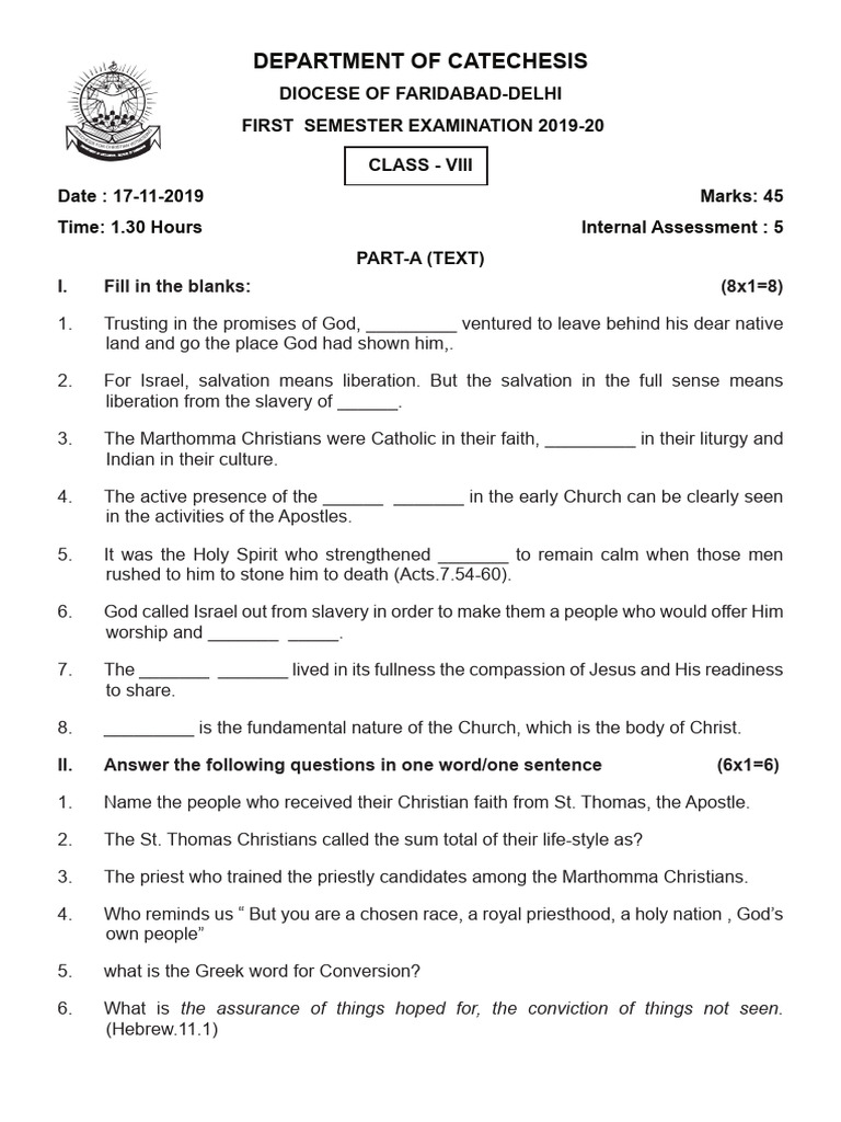 Class 8 Catechism Exam Guide | PDF | Jesus | Catholic Church