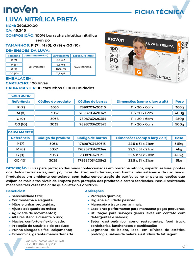 Ficha Técnica - Luva Nitrílica Preta | PDF | Cloreto de polivinila (PVC)